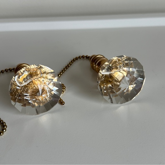 Accents | 2 Crystal Fan Pulls Faceted Glass Prisms Chain Brass Vintage ...
